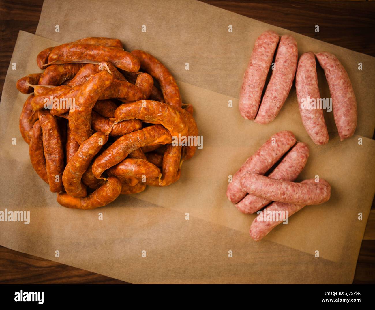 Sausages in butcher paper Stock Photo - Alamy
