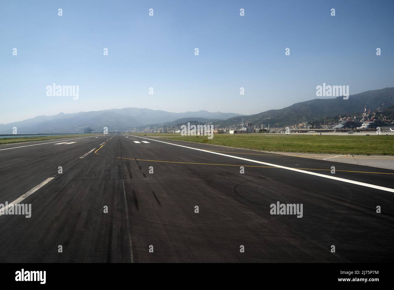 Genoa airport terminal runway view panorama Stock Photo - Alamy