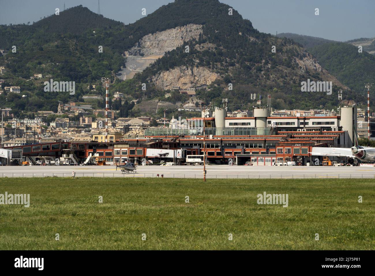Genoa airport terminal runway view panorama Stock Photo - Alamy