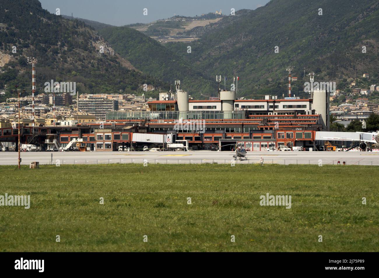 Genoa airport terminal runway view panorama Stock Photo - Alamy