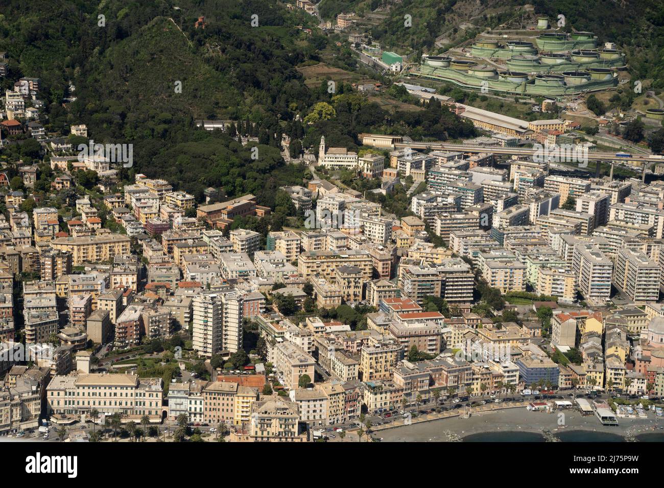 genoa aerial view panorama after taking off from airport landscape ...