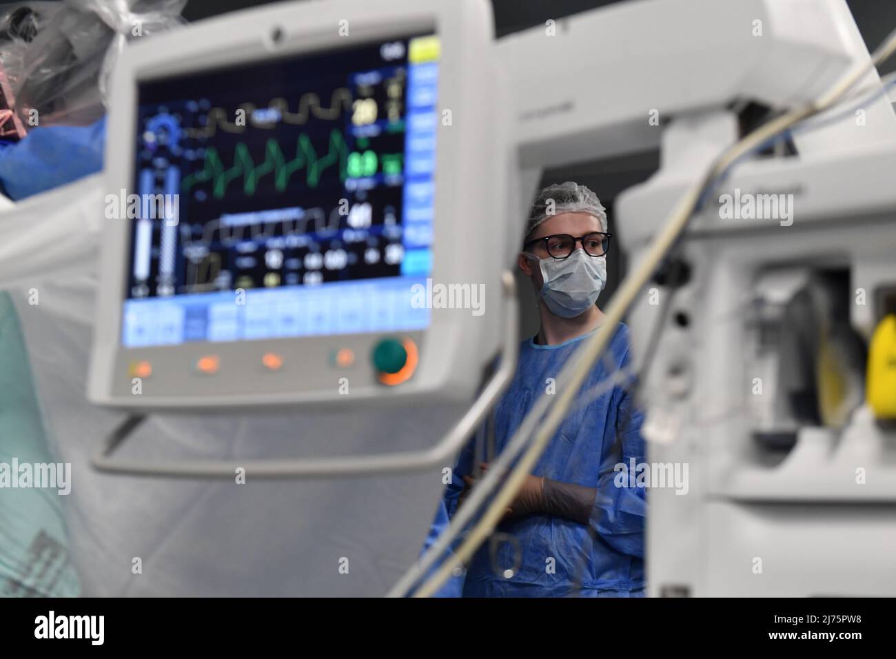 Moscow. Medical employees in the operating room of the National Medical ...