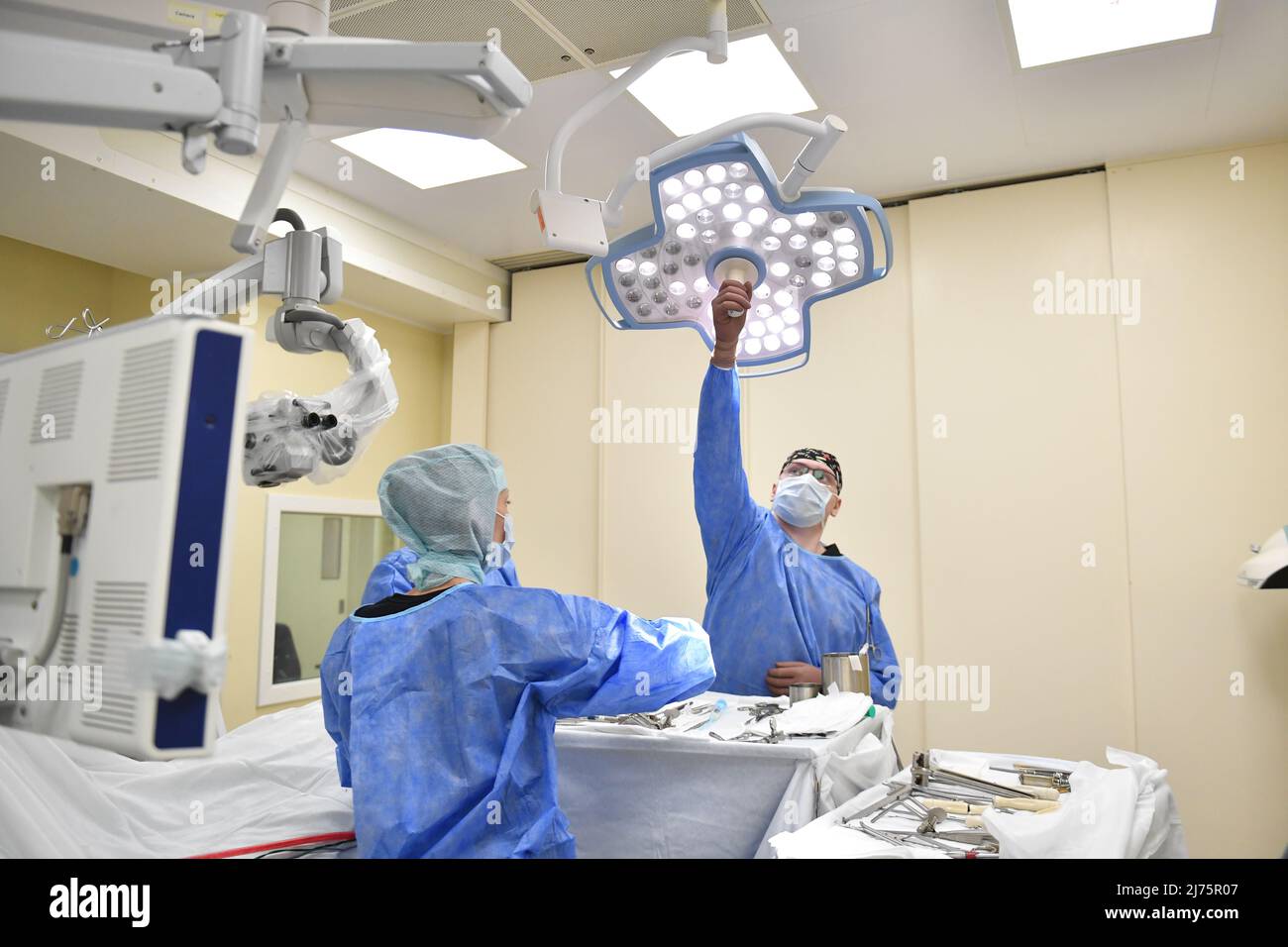 Moscow. Medical employees in the operating room of the National Medical ...