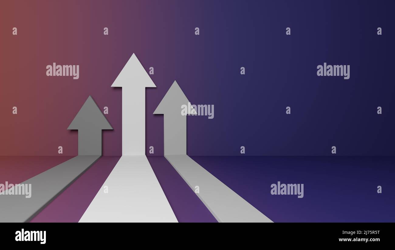 Three flat arrows rising up on gradient background concept of business ...