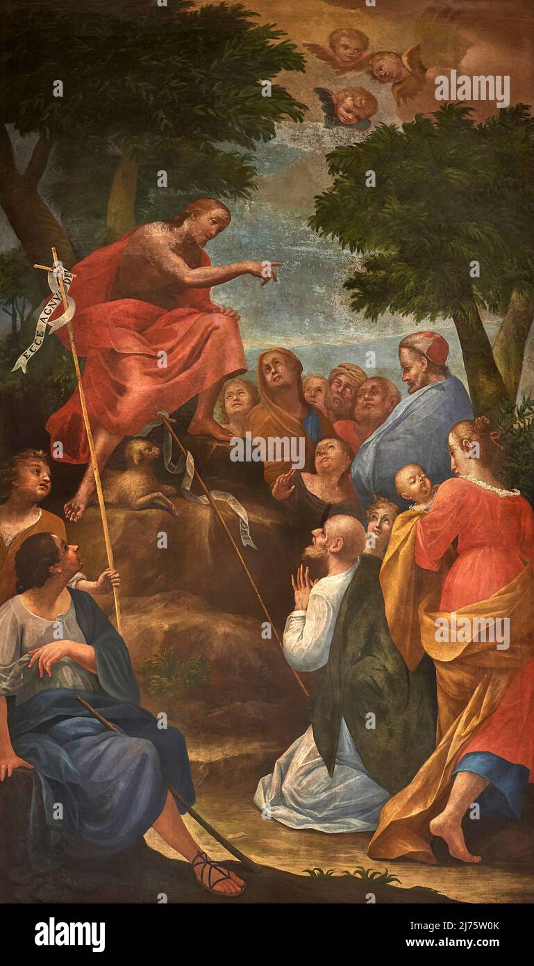 Predica del Battista - olio su tela - pittore lombardo del primo quarto ...