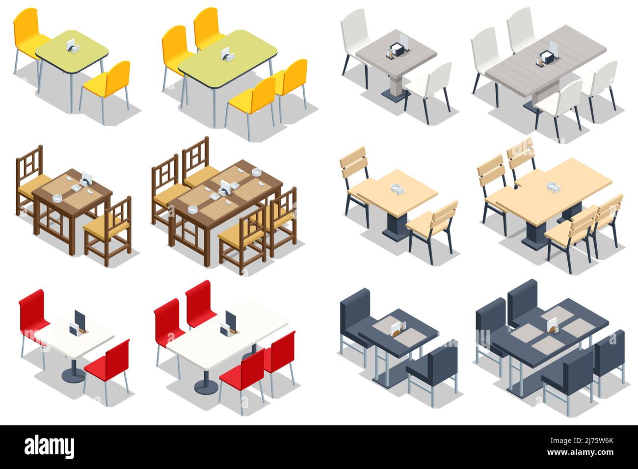 Isometric Set of Table and Chair Isolated on White Background. Fast ...