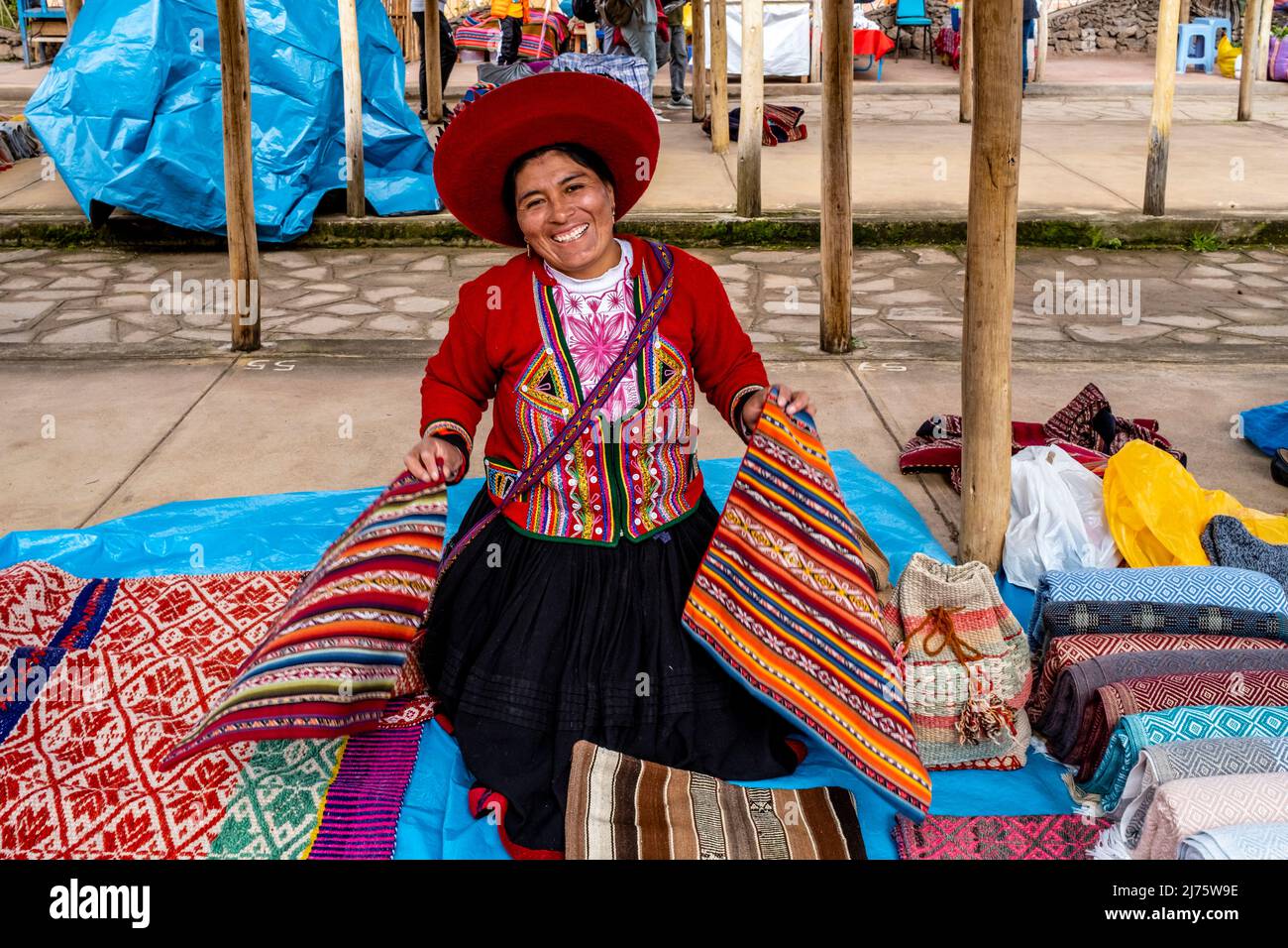 A Peruvian Indigenous Quechua Woman Selling Woollen Handicrafts At The ...