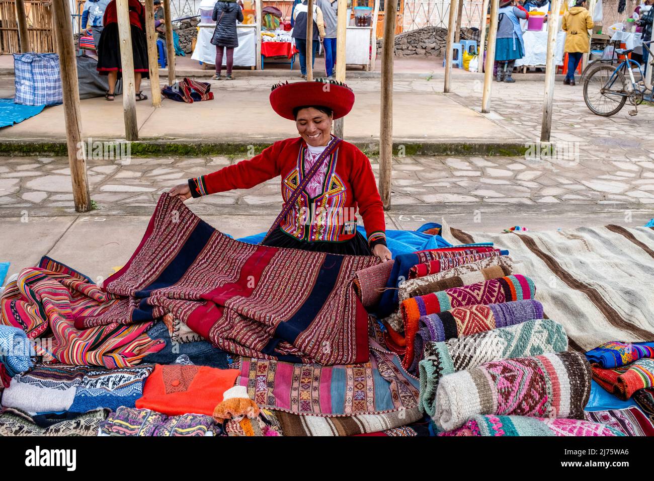 A Peruvian Indigenous Quechua Woman Selling Woollen Handicrafts At The ...