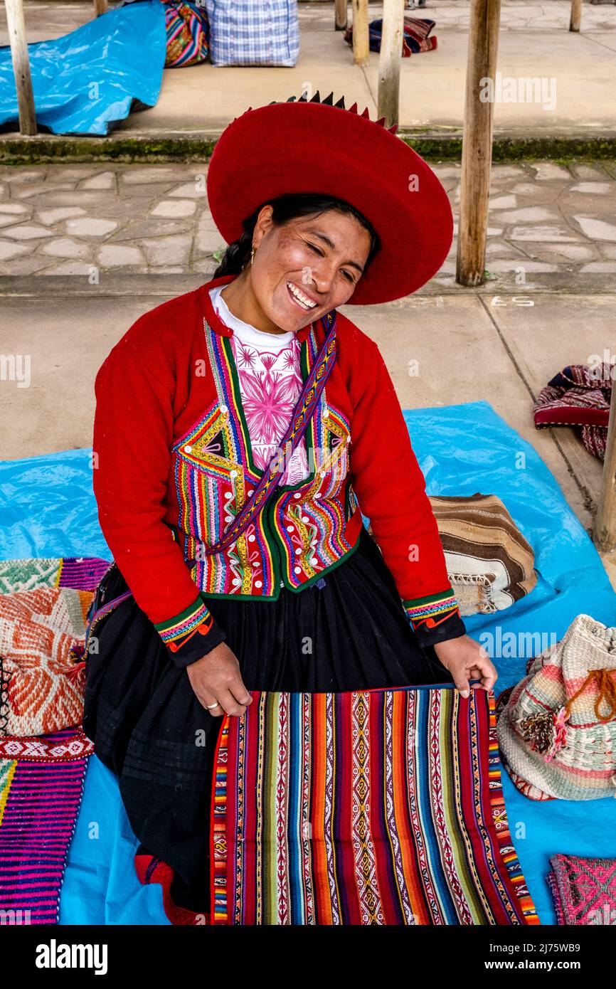 A Peruvian Indigenous Quechua Woman Selling Woollen Handicrafts At The ...