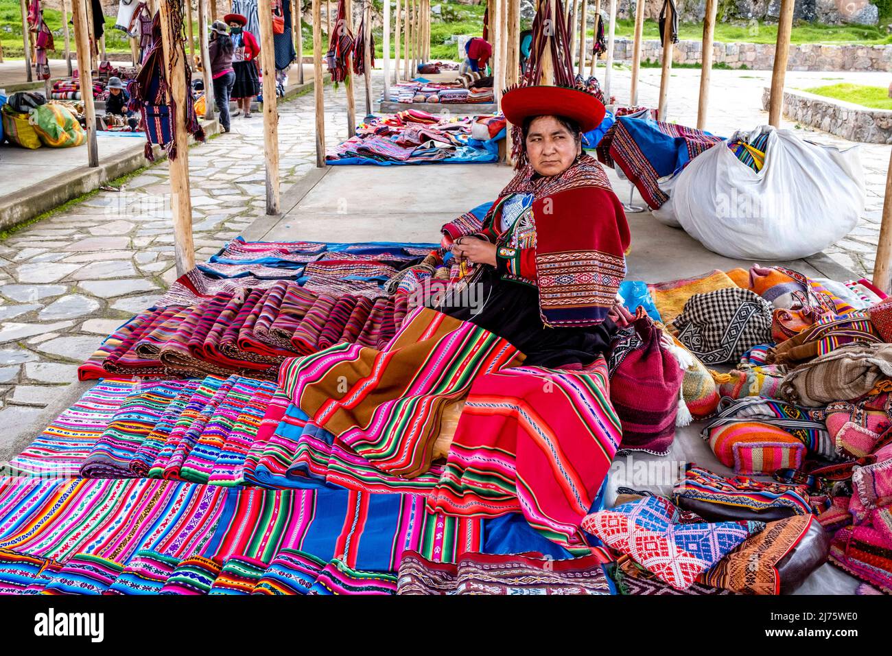 A Peruvian Indigenous Quechua Woman Selling Woollen Handicrafts At The ...