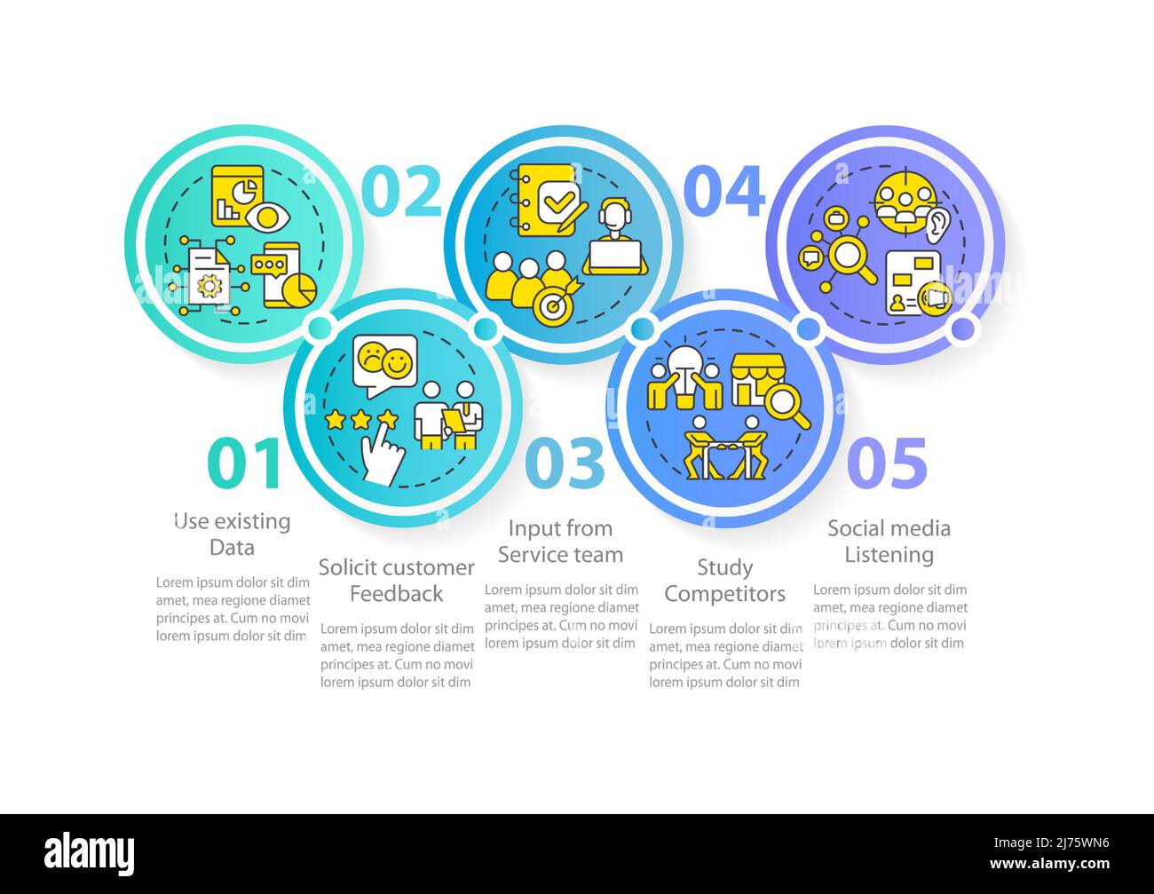 Identifying customer needs blue circle infographic template Stock ...