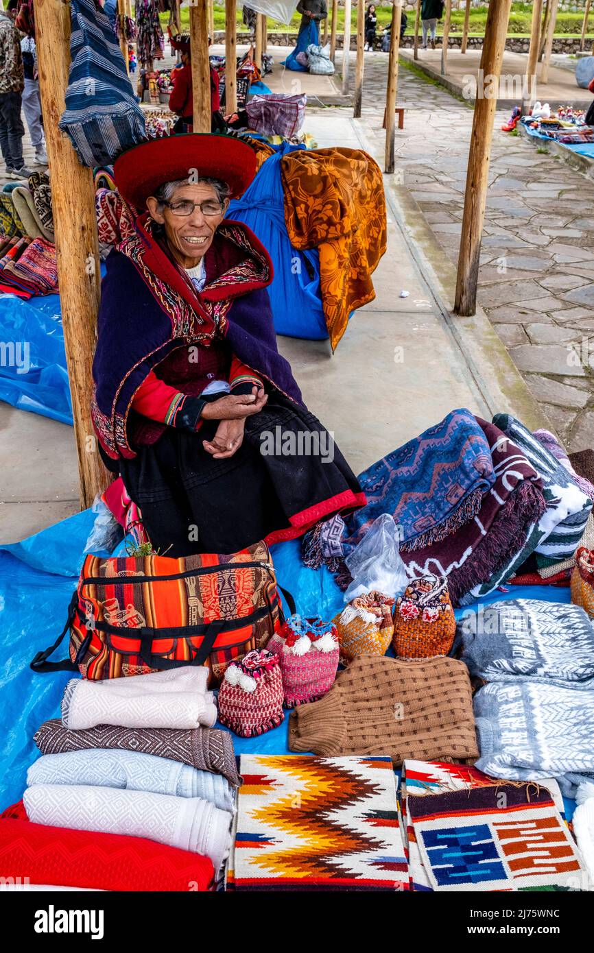 A Peruvian Indigenous Quechua Woman Selling Woollen Handicrafts At The ...
