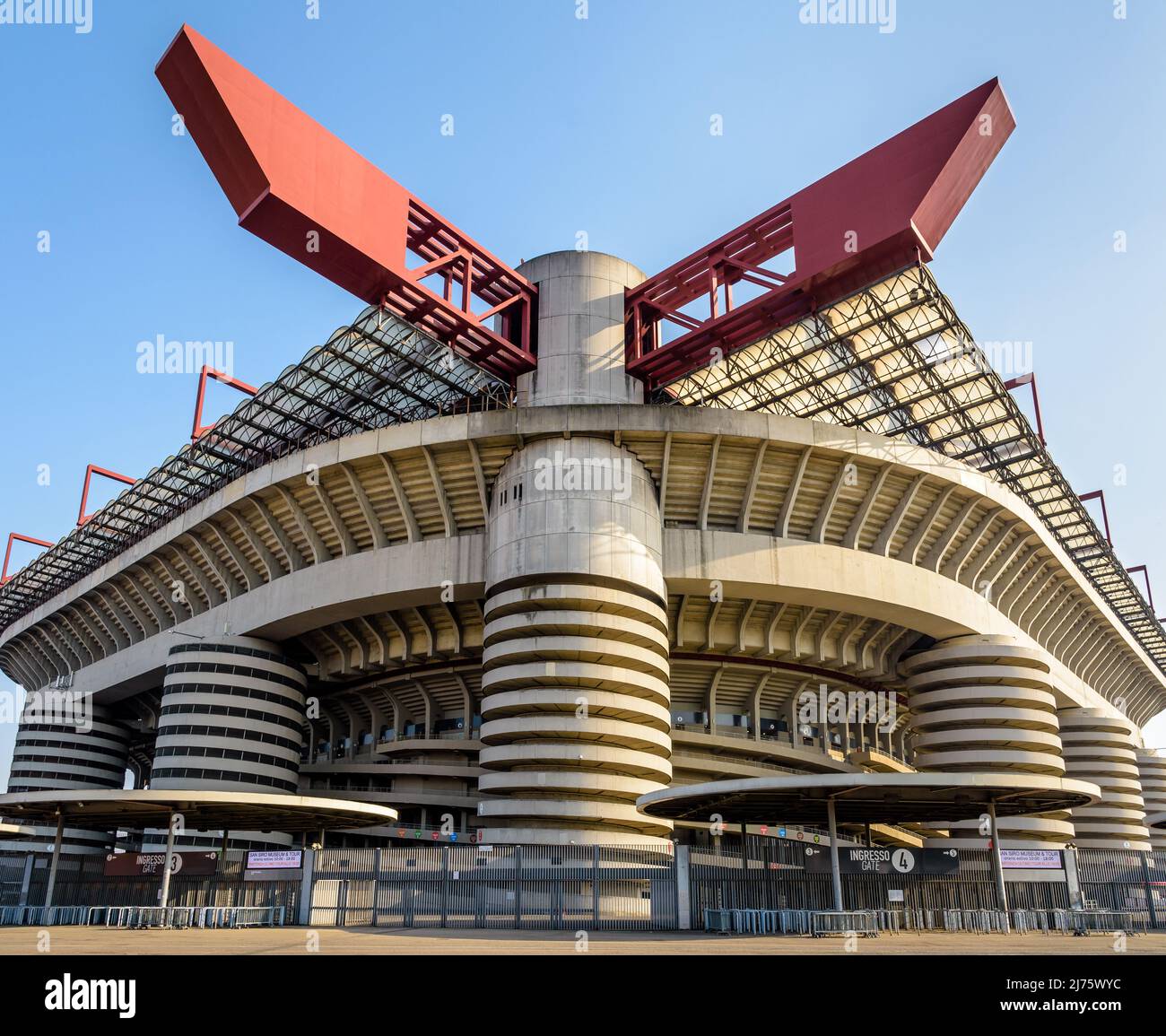Low angle view of the structure of the San Siro football stadium, home ...