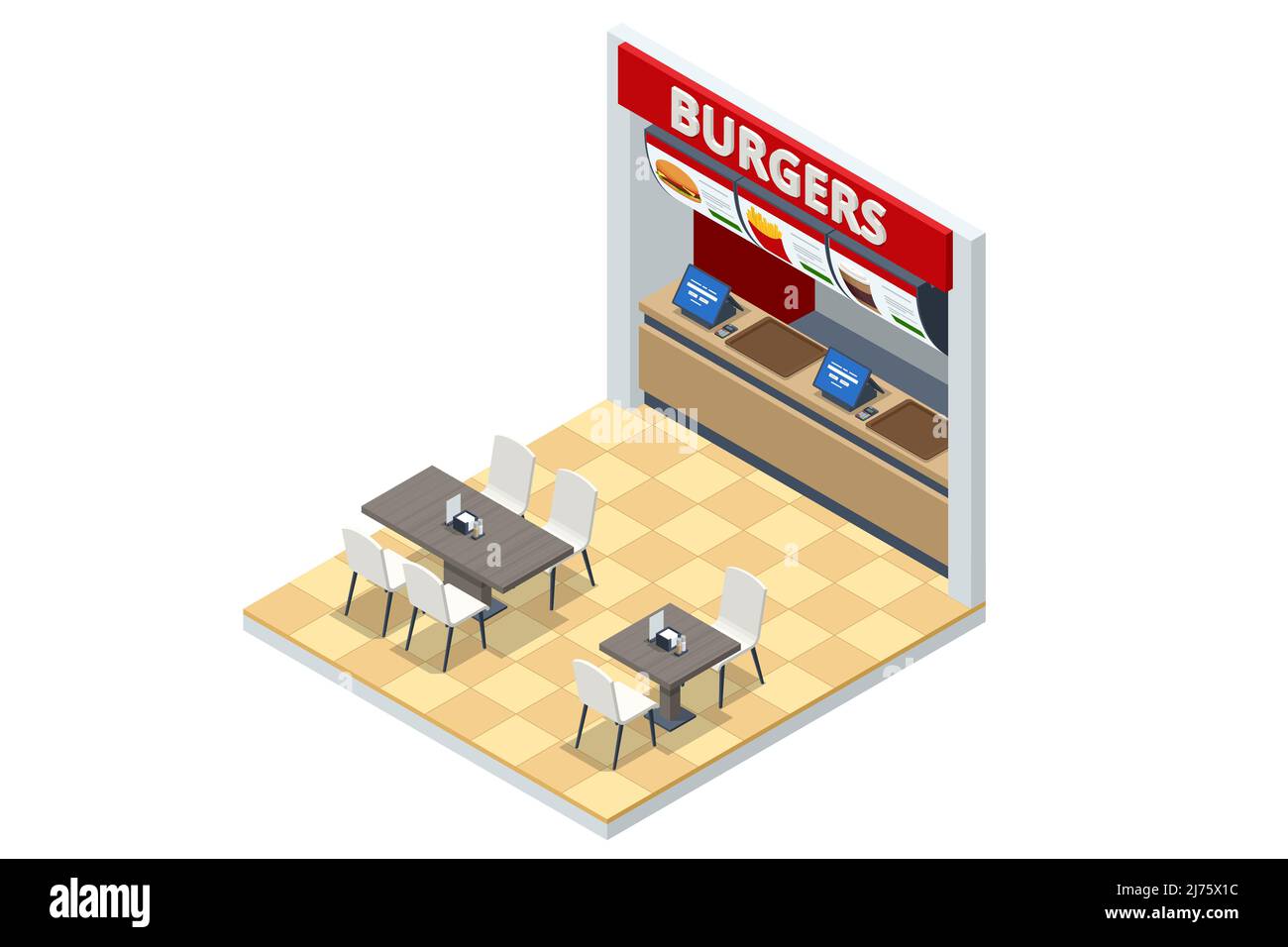 Isometric Fast Food Court Burger, Restaurant Interior, Catering ...