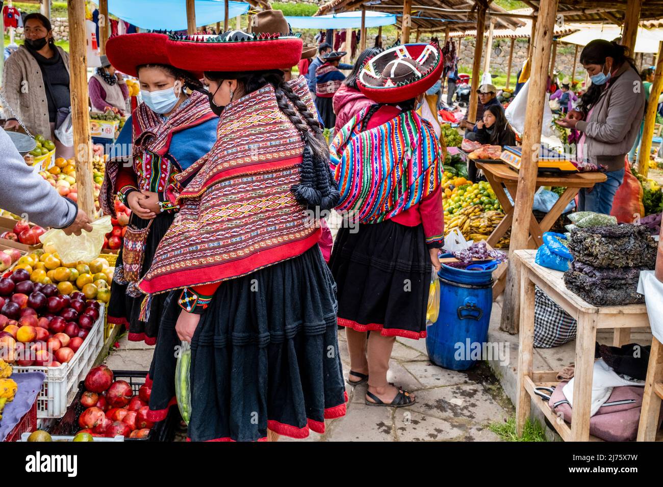 Indigenous Quechua Women Shopping For Fruit and Vegetables At The ...