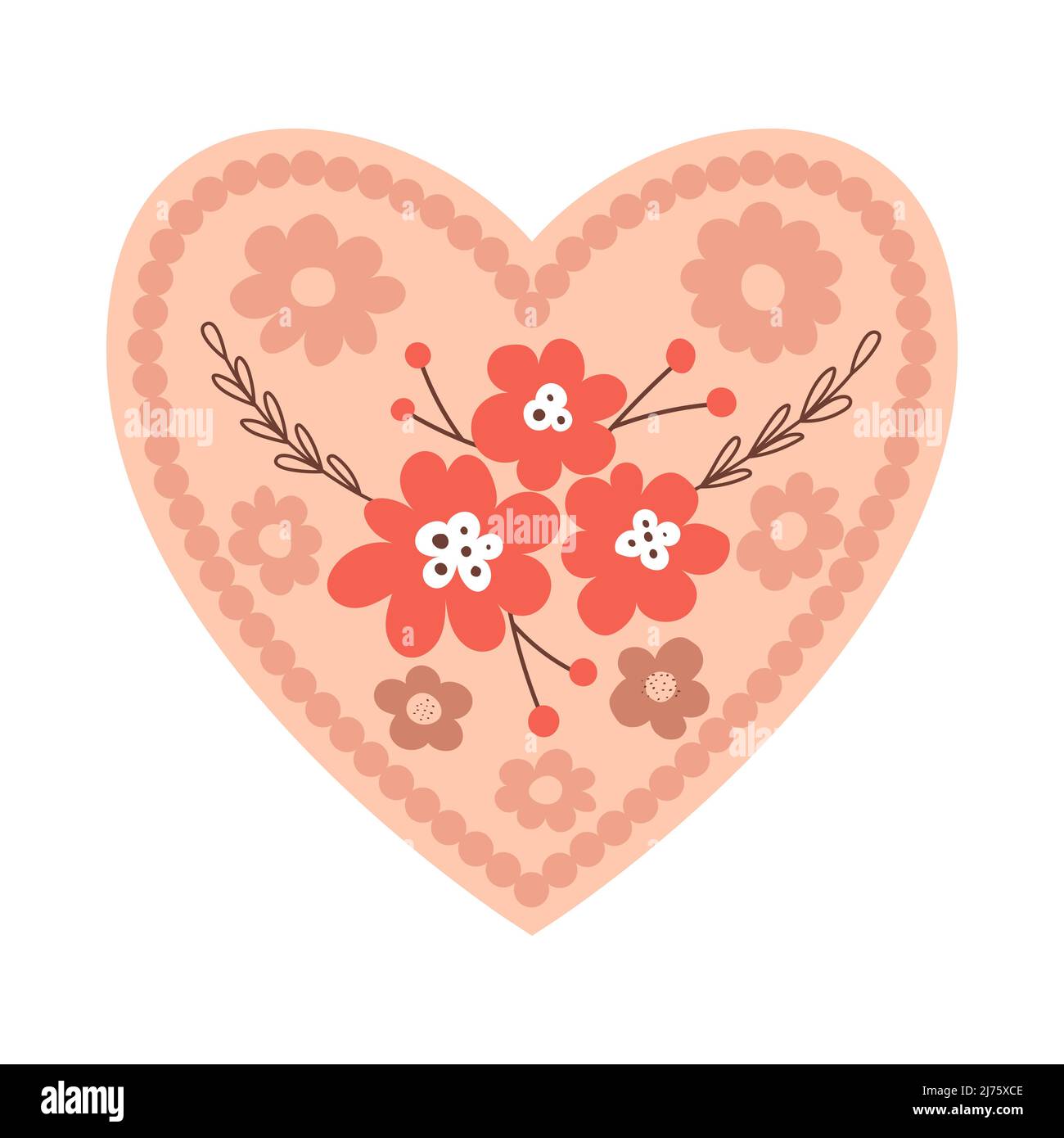 Flower heart in boho style. Valentine card with floral elements for ...