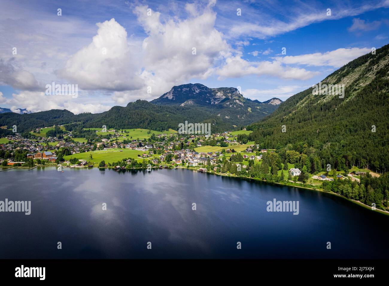 Aerial view over Lake Altaussee in Austria Stock Photo - Alamy