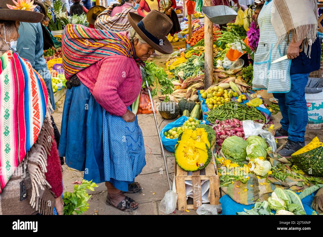 Senior Indigenous Quechua Women Shopping For Fruit and Vegetables At ...