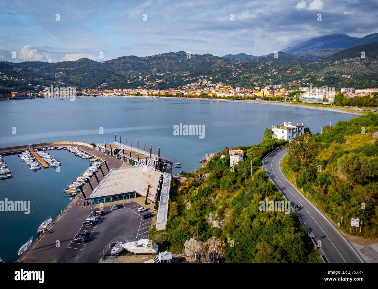 Amazing coastal road at Sapri, the west coast of Italy, aerial view ...