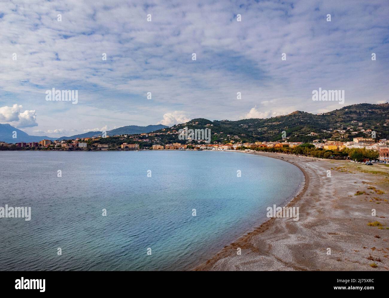 The beach of Sapri at the Italian west coast, aerial view Stock Photo ...