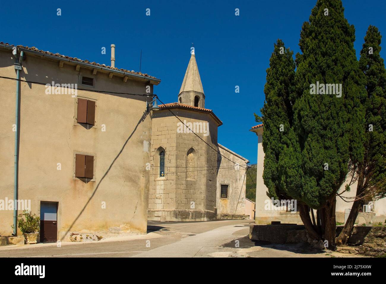 A street in the historic medieval village of Roc near Buzet in Istria ...