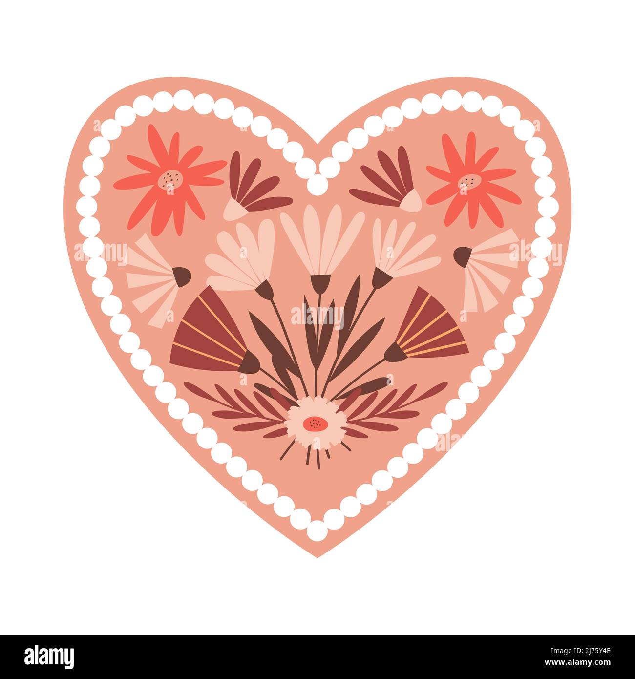 Flower heart in boho style. Valentine card with floral elements for ...