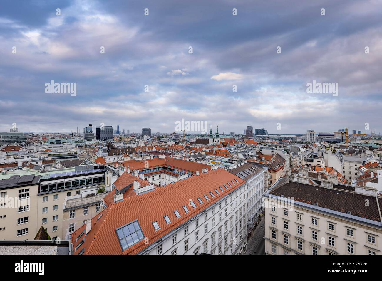 View over the city of Vienna from the top of St Stephans Cathedral ...
