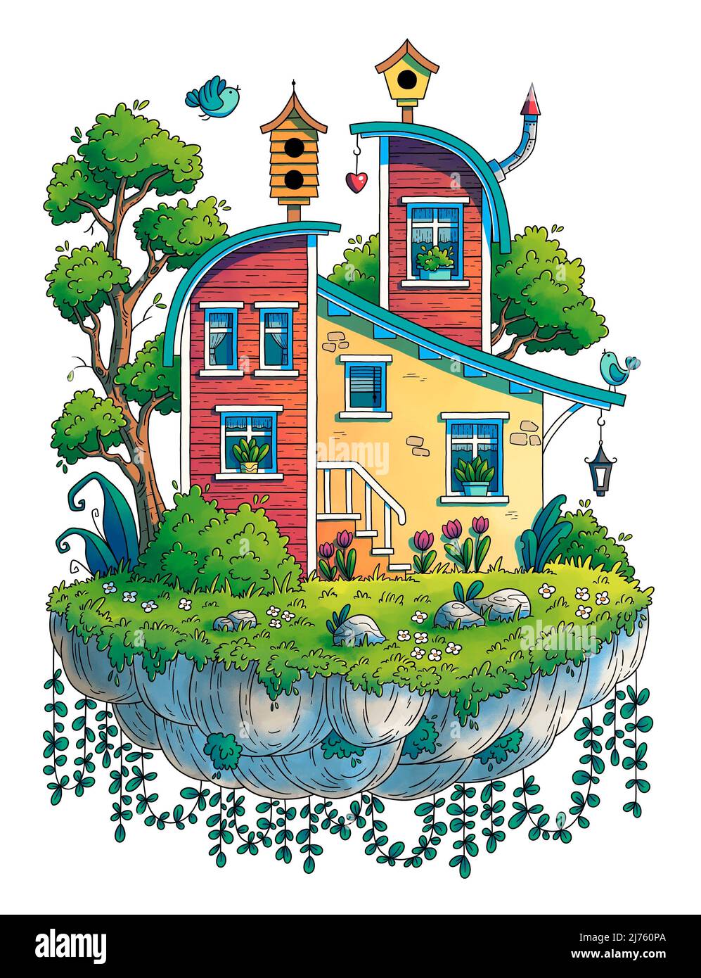 Tree bird house cartoon Cut Out Stock Images & Pictures - Alamy