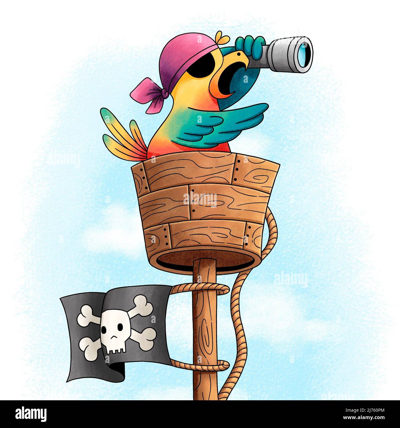 Illustration, parrot as pirate in lookout Stock Photo - Alamy