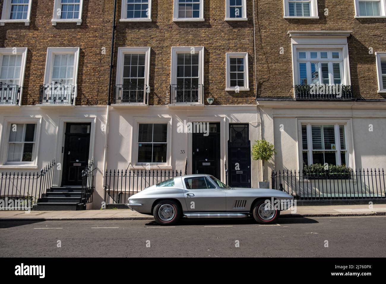 London- May 2022: Chevrolet Corvette Stingray car parked on upmarket ...