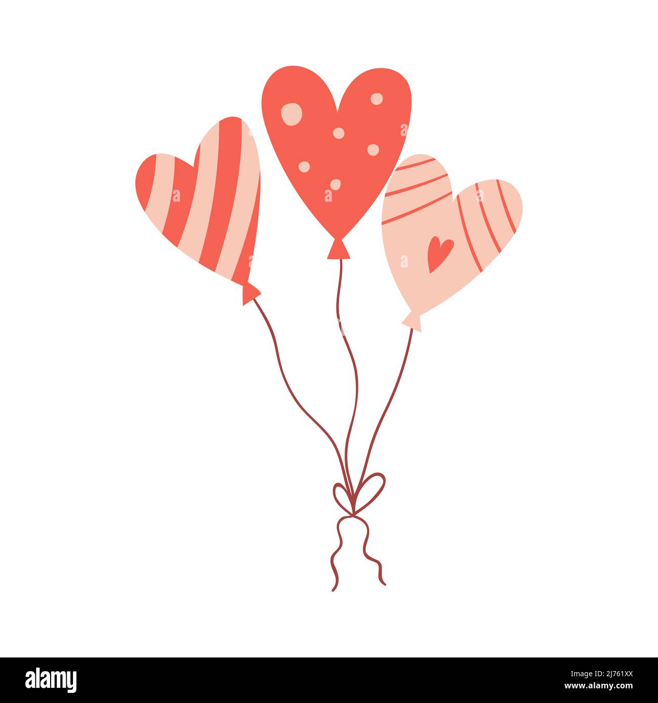 Heart-shaped balloons with a pattern of stripes of dots and hearts ...