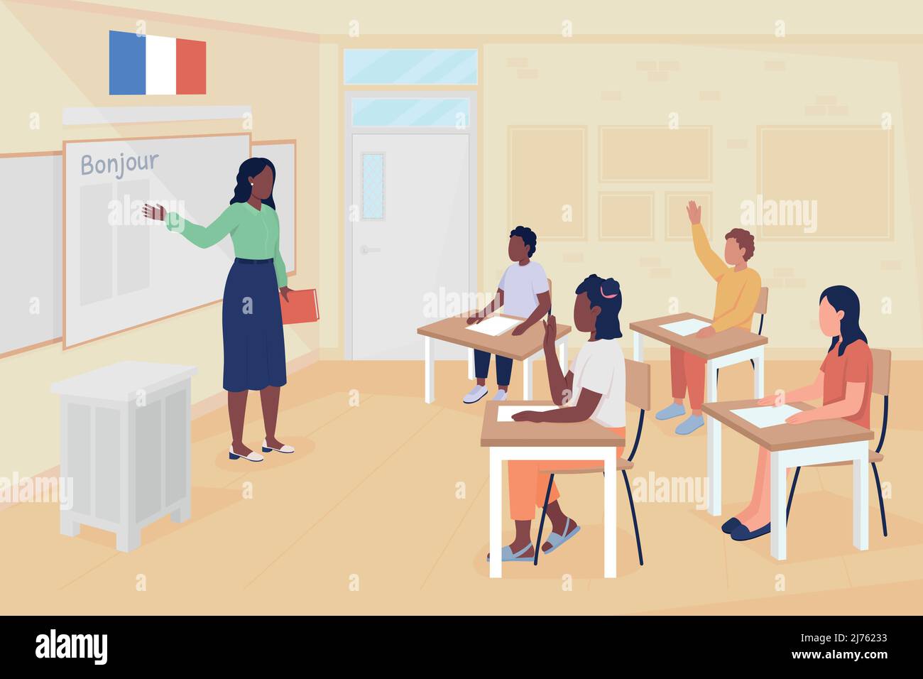 French language lesson flat color vector illustration Stock Vector ...