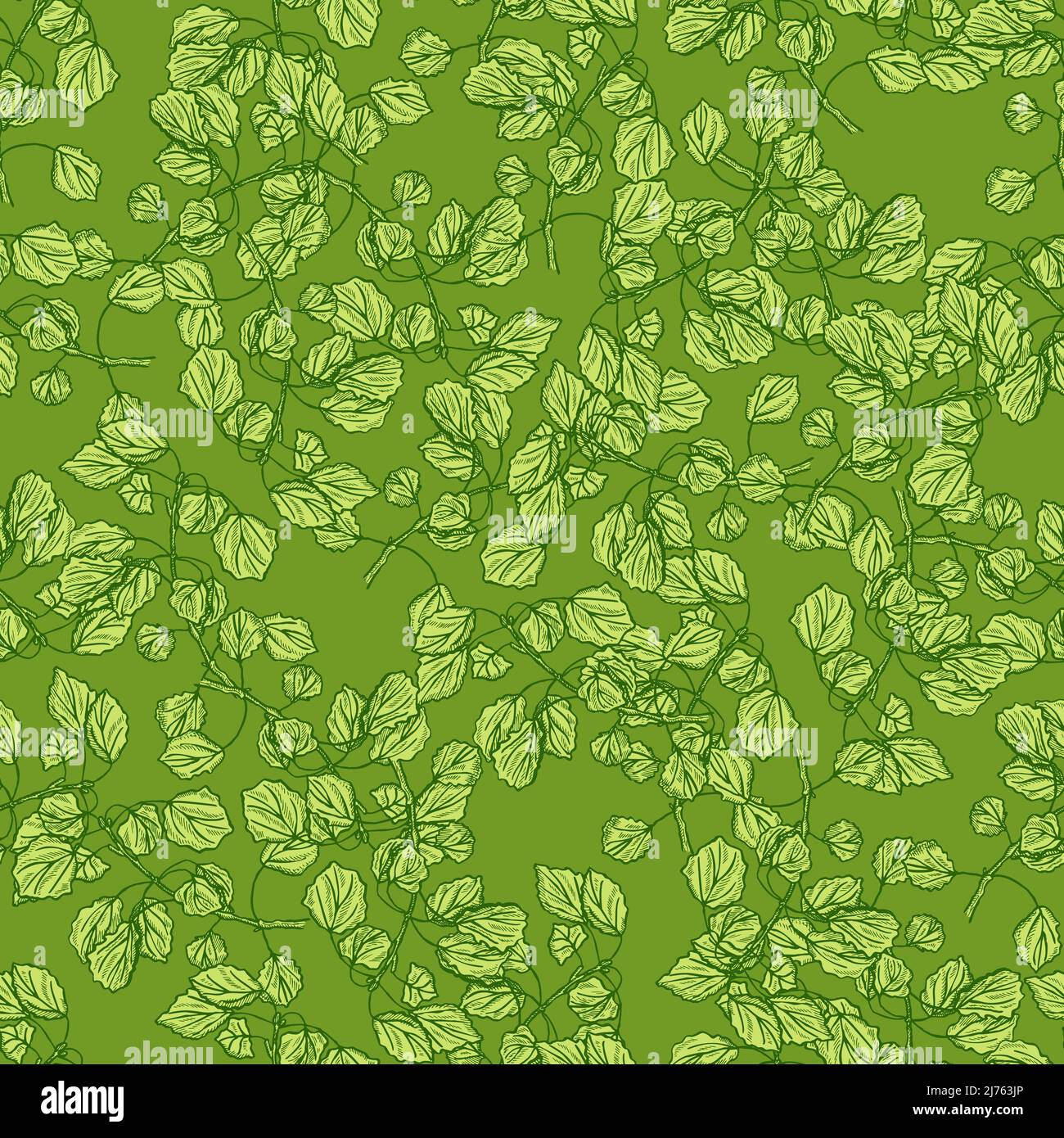 Seamless pattern engraved tree branches. Vintage background summer ...