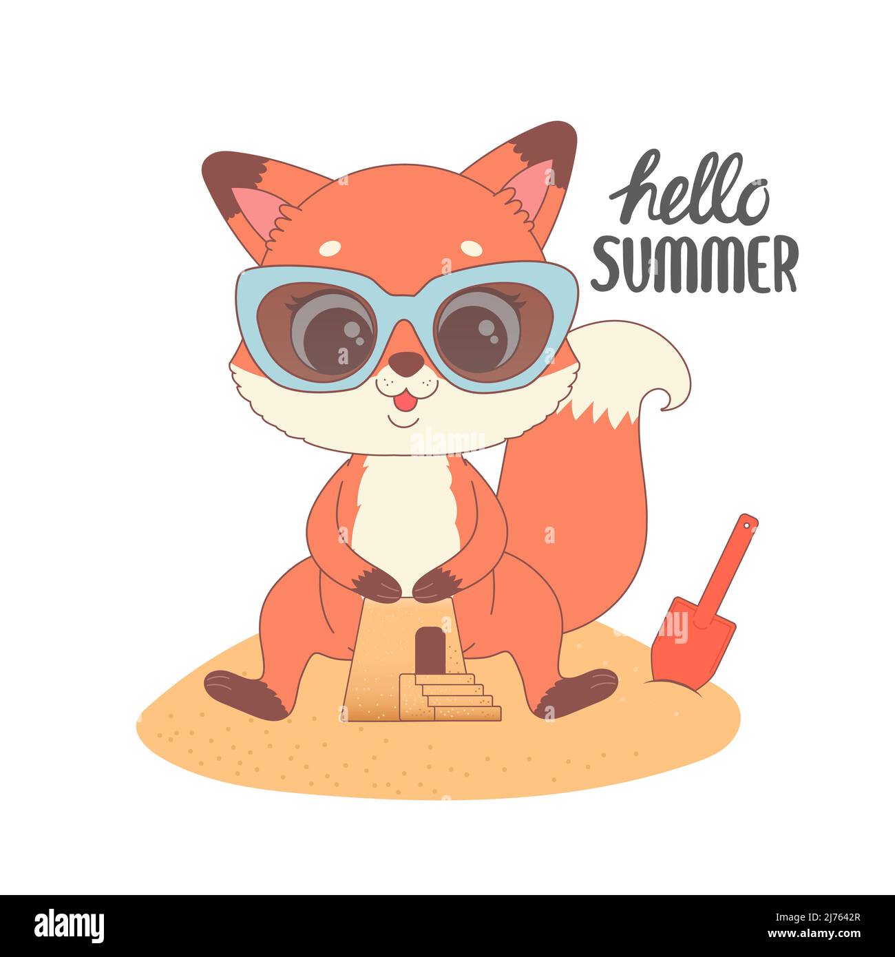 Cute fox ready for summer, cartoon vector Stock Vector Image & Art - Alamy