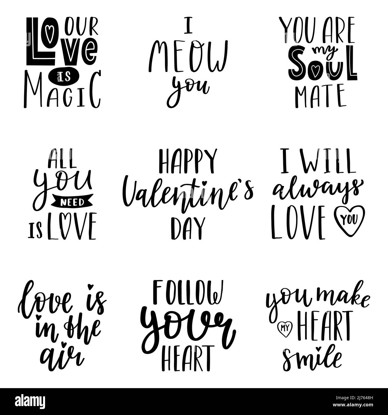 Happy Valentines Day Black And White Words