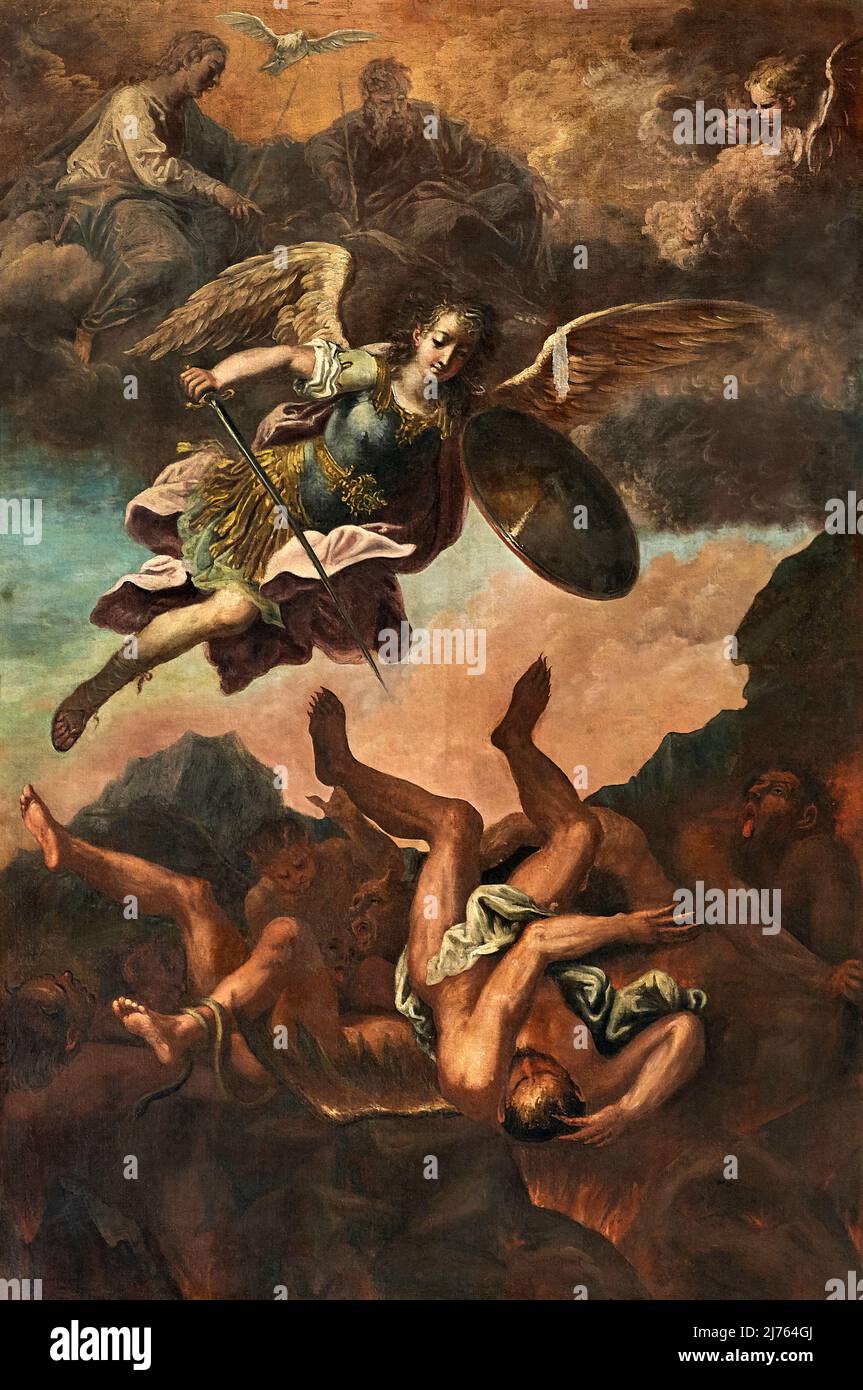 San Michele Arcangelo scaccia il demonio all’inferno - olio su tela ...