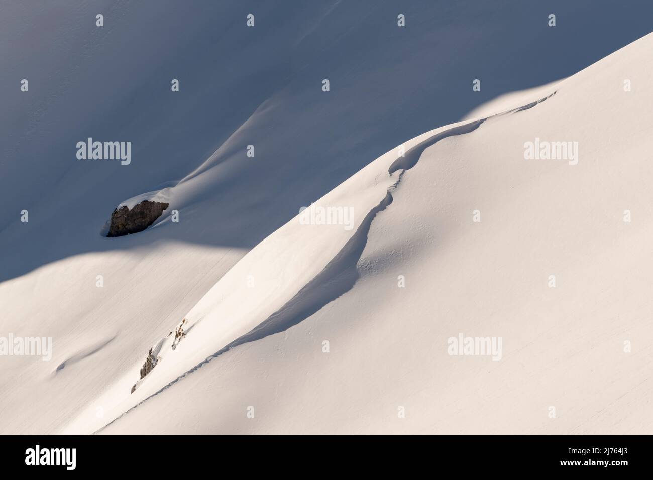 A dune, or wave of snow and ice, with light and shadow on the slopes of ...