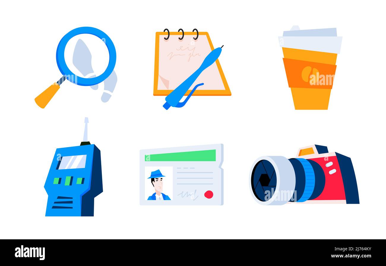 Detective investigation and surveillance - flat design style icons set ...