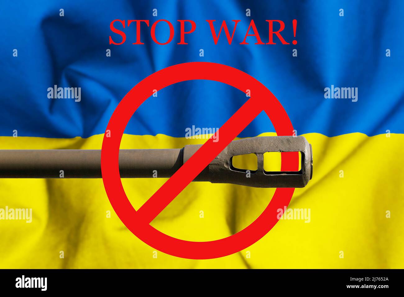 STOP WAR sign. Muzzle brake of a artillery cannon crossed out of red ...