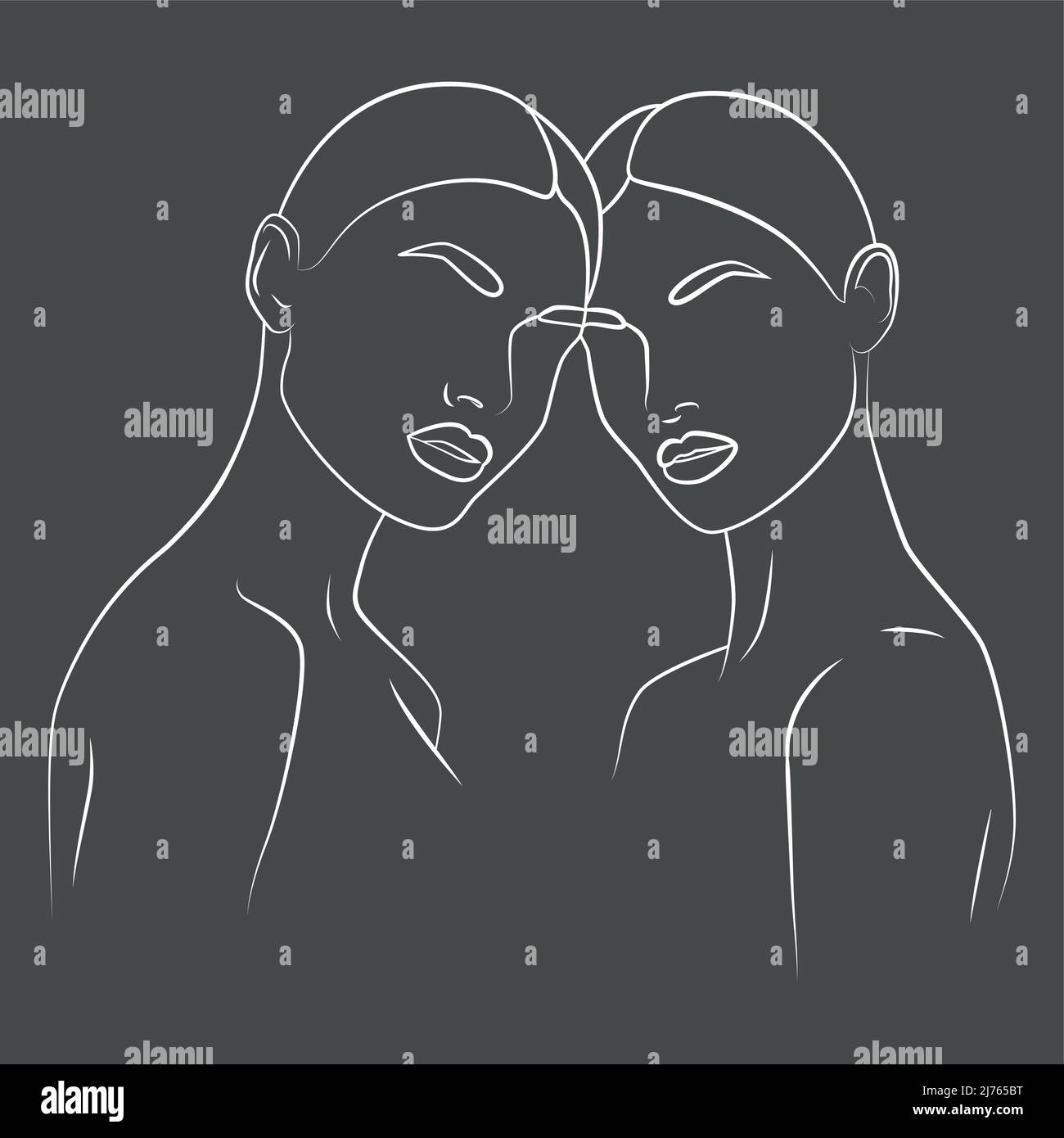 A kiss. The face is a line. Kissing couple. Abstract, modern art ...