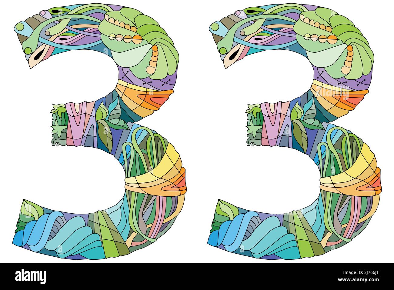 Thirty three number Isolated zentangle illustration for decoration ...