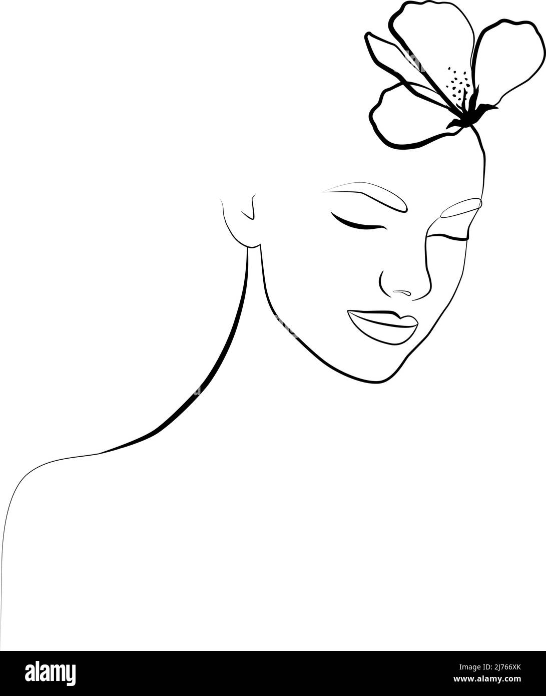 A woman's face in an artistic style with one line. Continuous portrait ...