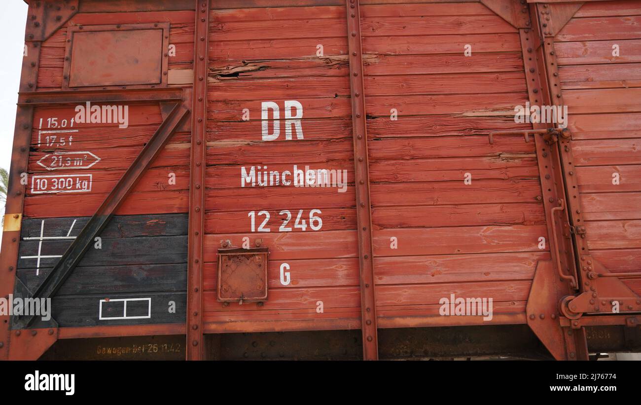 Netanya, Israel - 19 April 2019:Historic, original train wagon used to ...