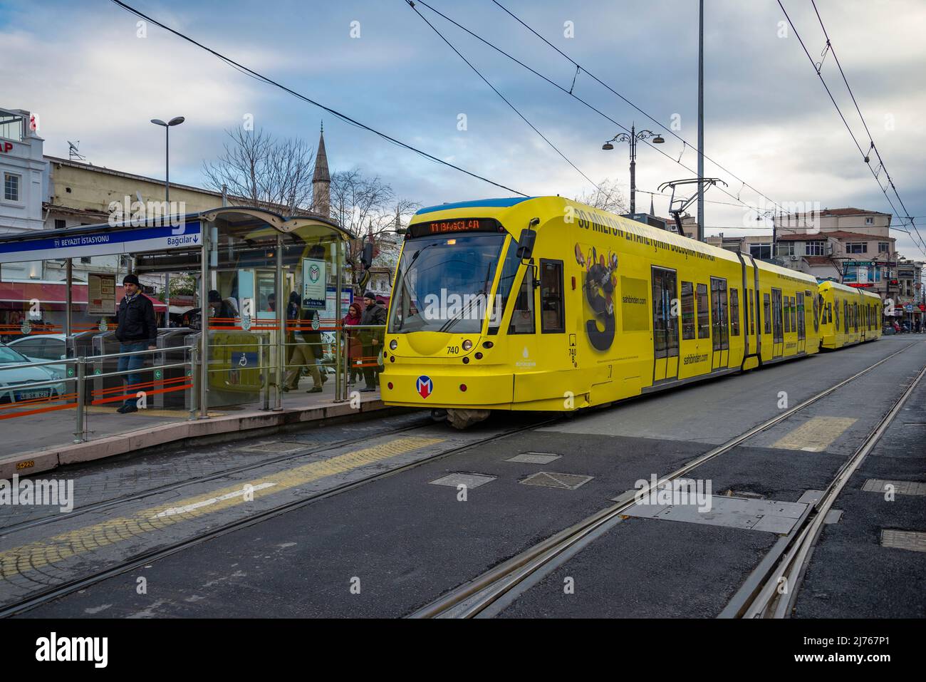ISTANBUL, TURKEY - JANUARY 02, 2015: High-speed tram at the Beyazıt ...
