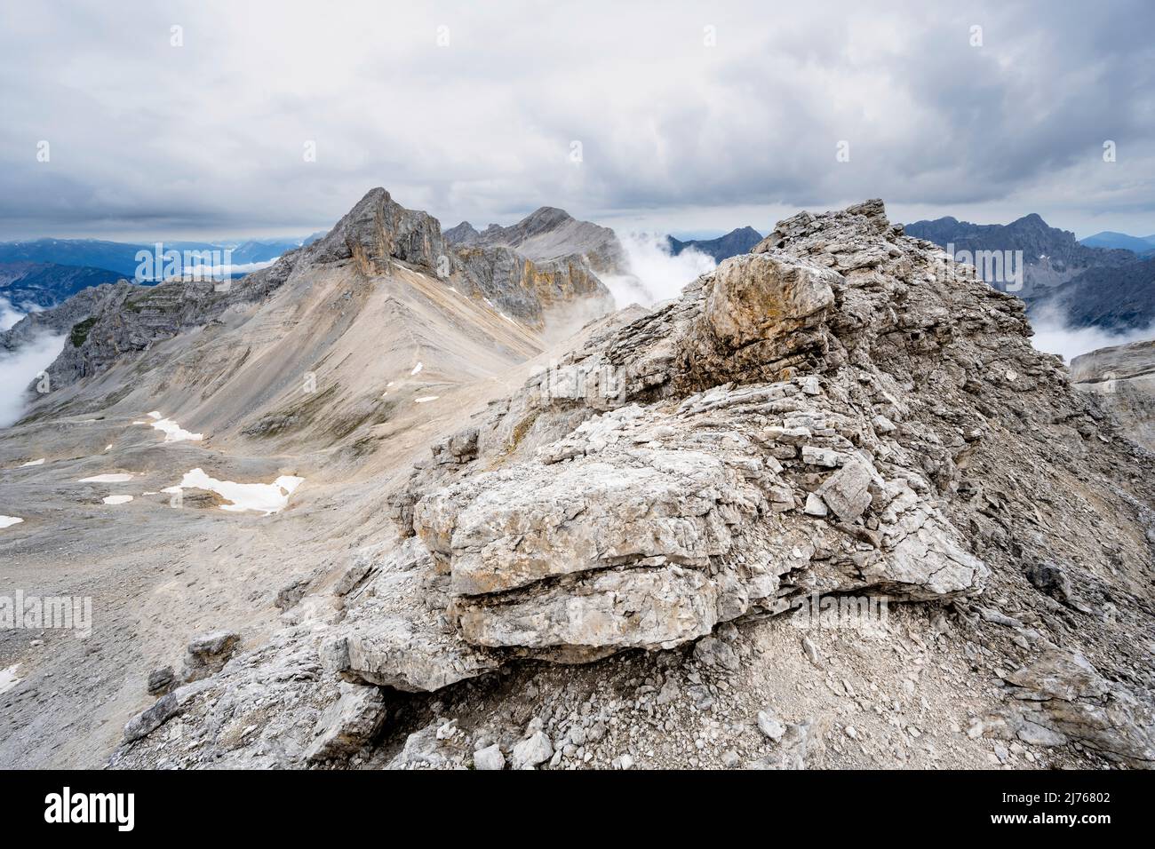 The inhospitable alpine landscape in the Karwendel, on the Hinterau ...