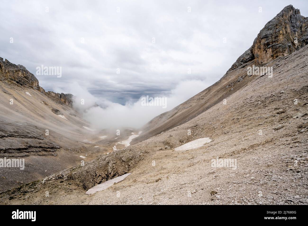 The inhospitable alpine landscape in the Karwendel, on the Hinterau ...