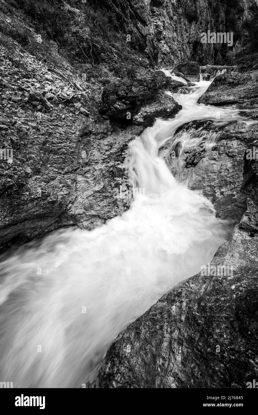 The Gleirschklamm gorge near Scharnitz in the Karwendel, a waterfall ...