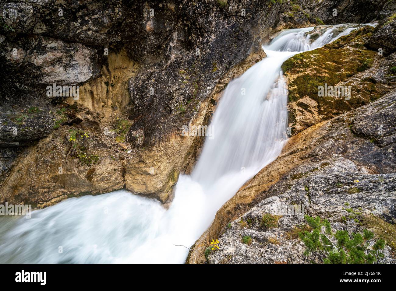 The Gleirschklamm gorge near Scharnitz in the Karwendel, a waterfall ...