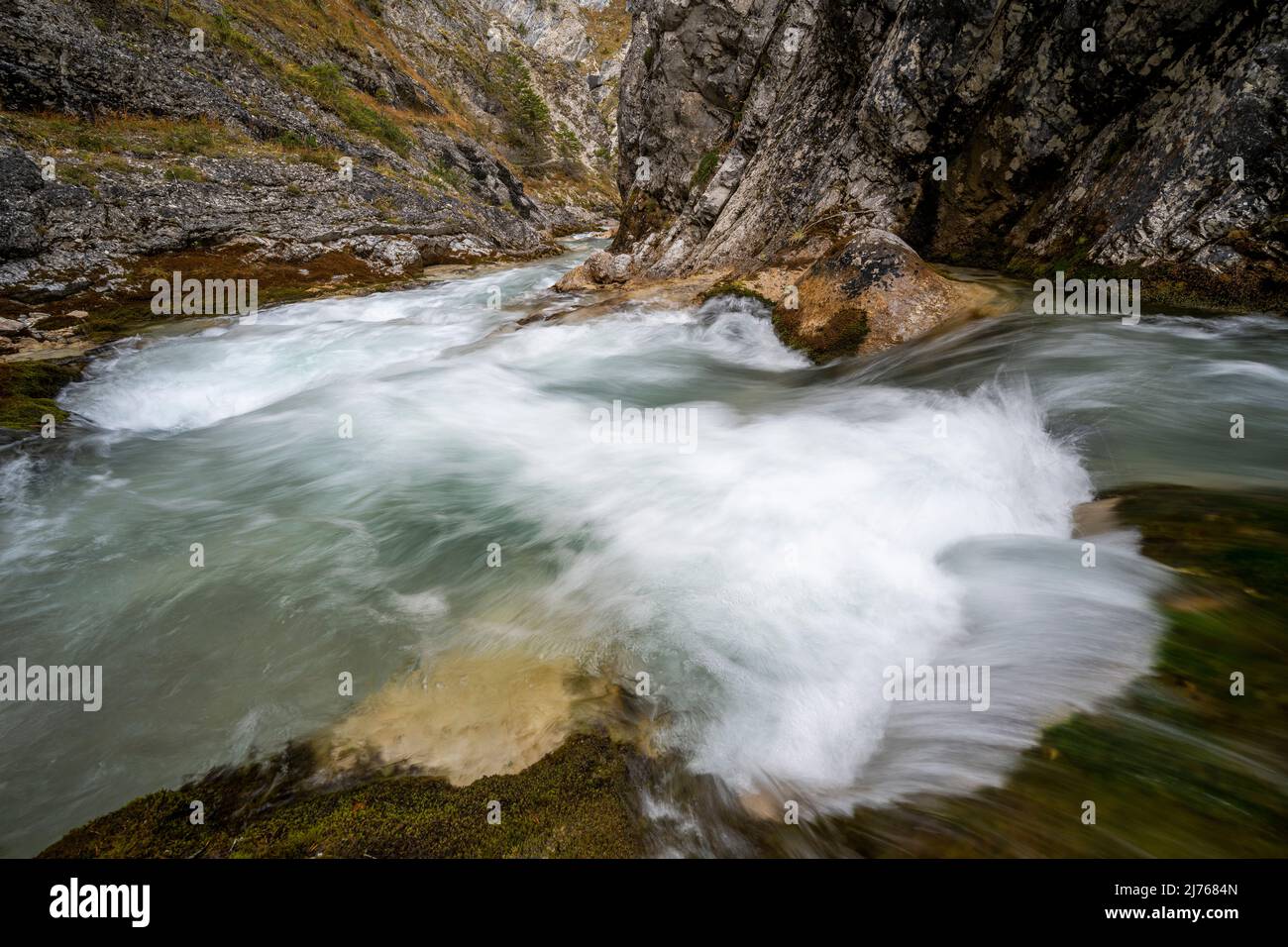 The Gleirschklamm gorge near Scharnitz in the Karwendel, a waterfall ...