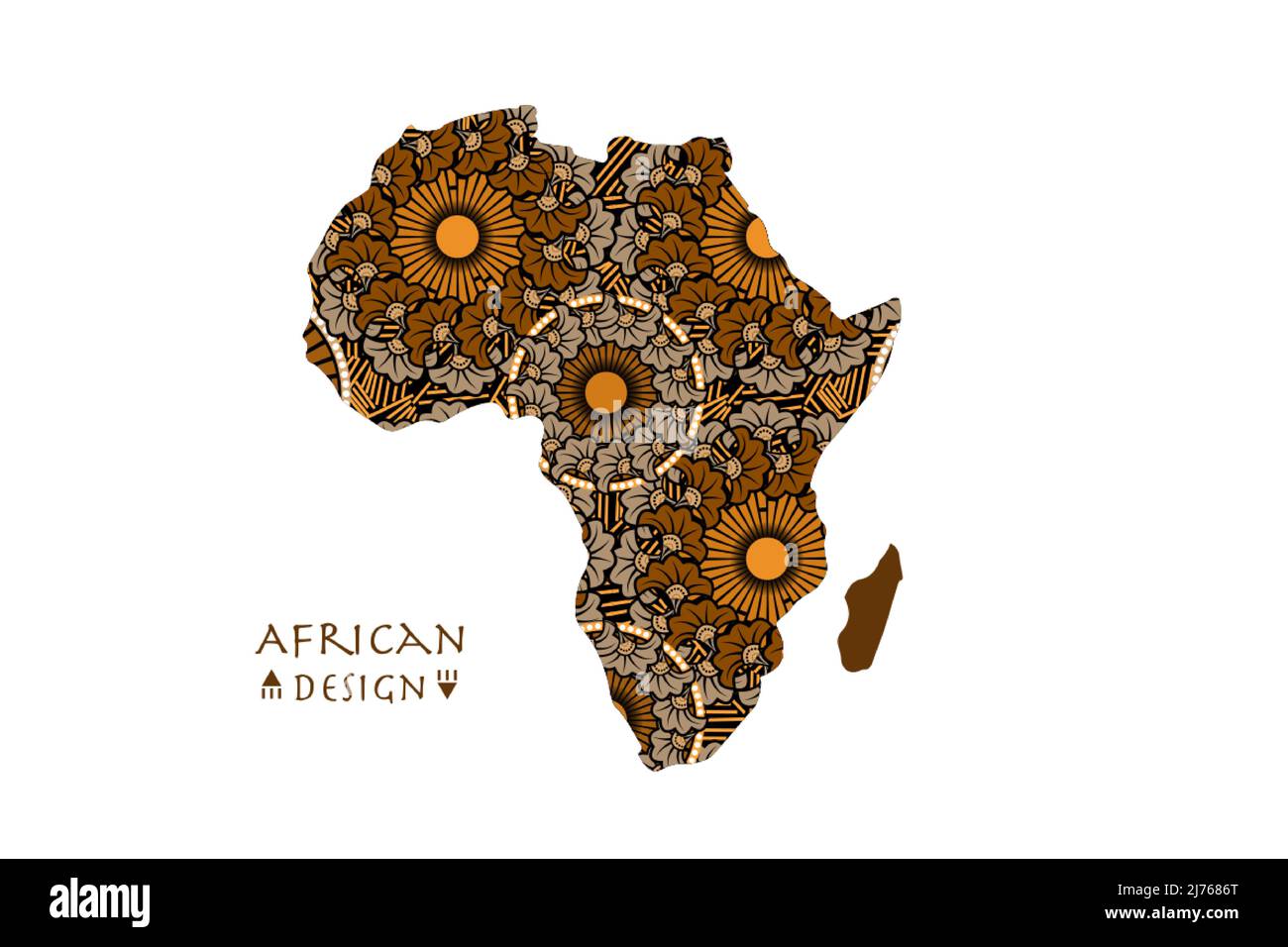Africa patterned map frame ethnic flowers motifs. Logo Banner with ...